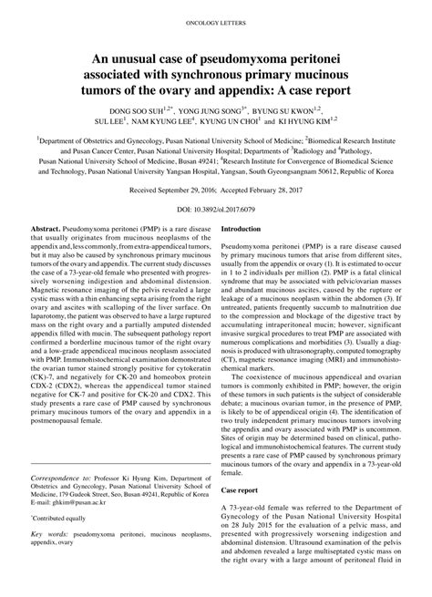 Pdf An Unusual Case Of Pseudomyxoma Peritonei Associated With