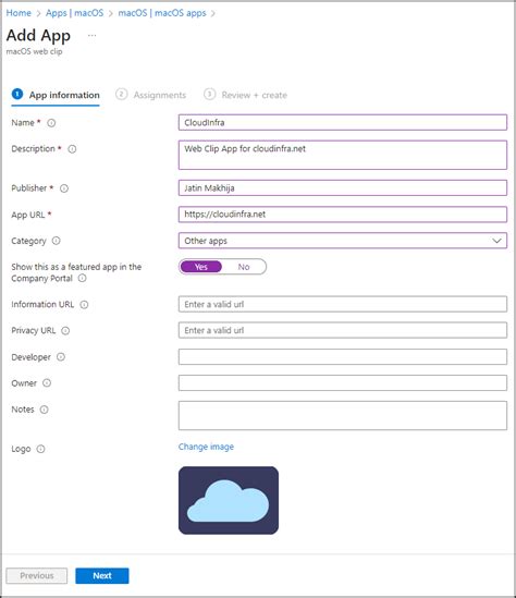 deploy web clip app on macos using intune