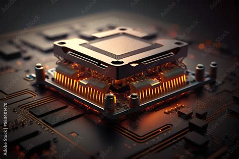 Circut Board With Processor Close Up Computer Processor Close Up Technology Background Copy