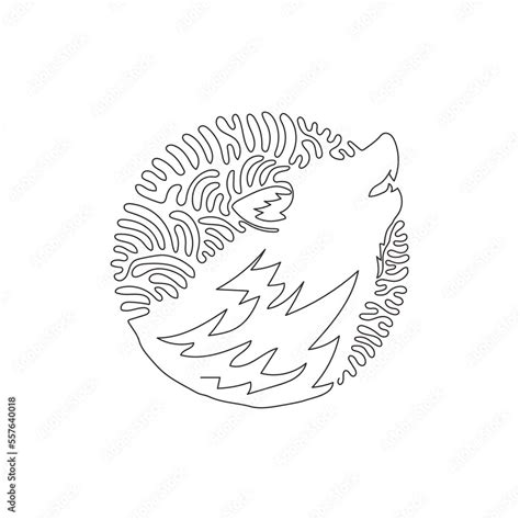 Single One Curly Line Drawing Of Wild Wolf Abstract Art Continuous