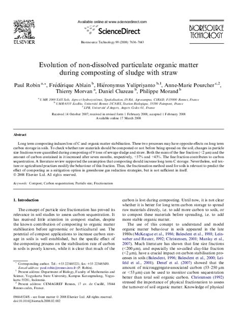 Pdf Evolution Of Non Dissolved Particulate Organic Matter During