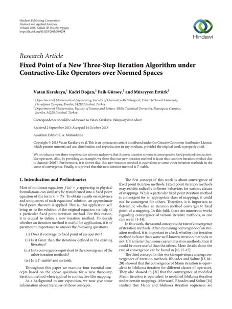 PDF Fixed Point Of A New Three Step Iteration Algorithm Under Contractive Like Operators Over