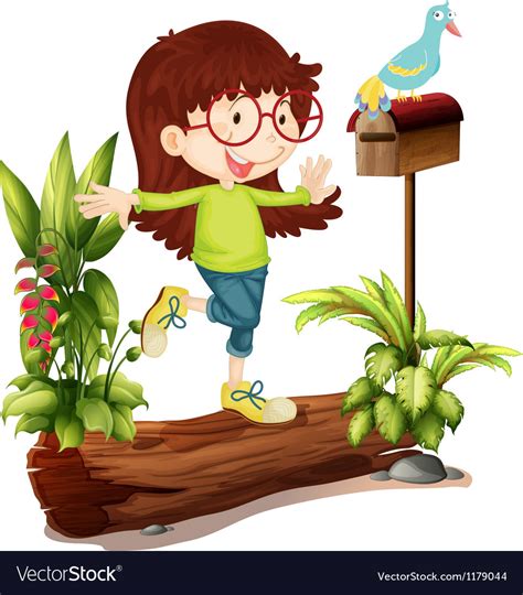 A Nerd Girl And A Bird Royalty Free Vector Image