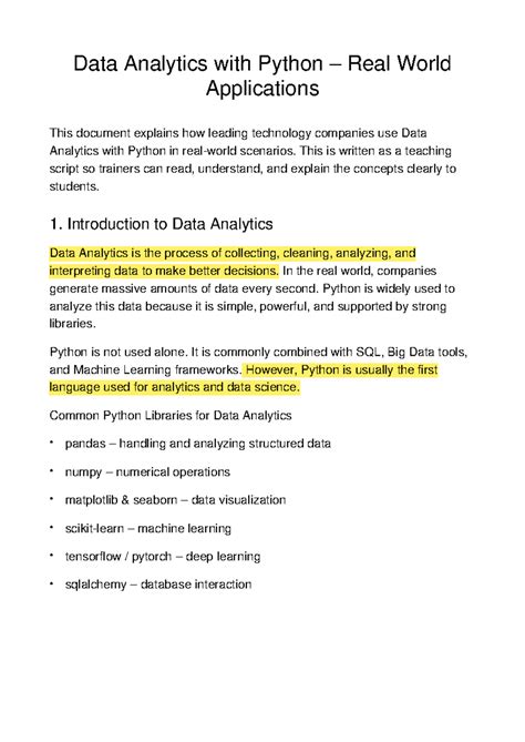 Data Analytics With Python Real World Applications And Insights Studocu