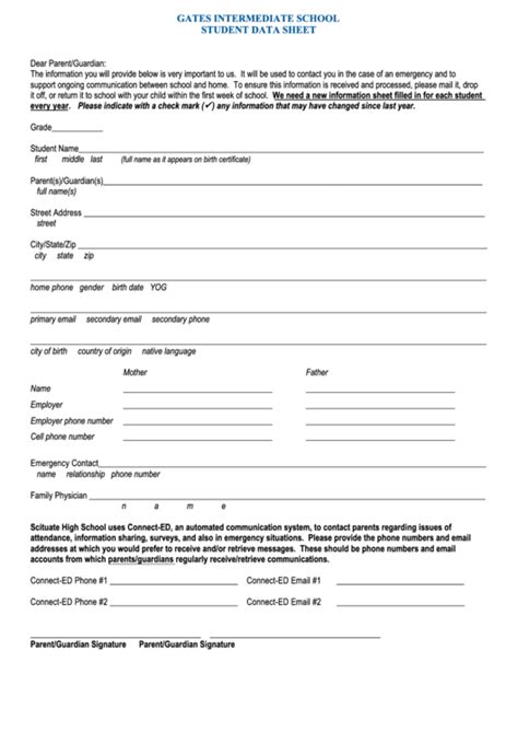 Student Data Sheet Printable Pdf Download