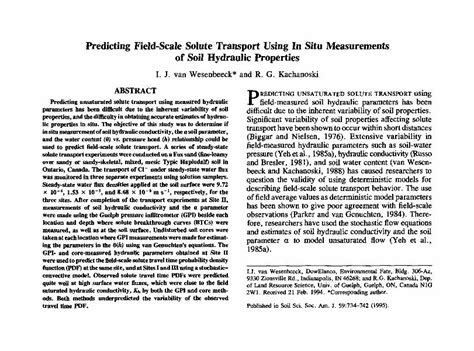 Pdf Predicting Field Scale Solute Transport Using In Situ