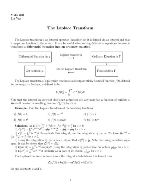 Laplace Transform Pdf Laplace Transform Integral