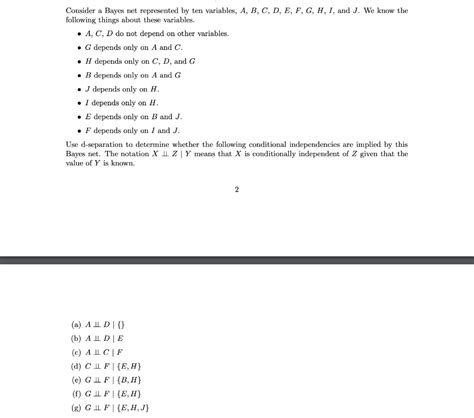 Solved Consider A Bayes Net Represented By Ten Variables