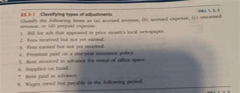 Solved Ex31 Classifying Types Of Adjustments Obj 123 Is
