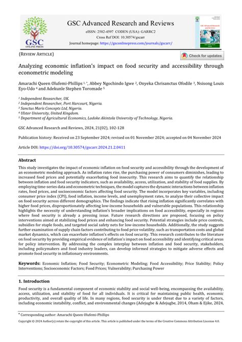 Pdf Analyzing Economic Inflations Impact On Food Security And Accessibility Through