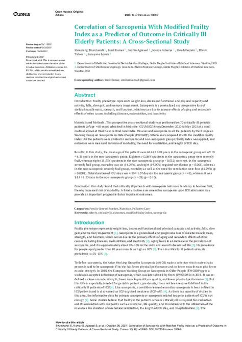 Pdf Correlation Of Sarcopenia With Modified Frailty Index As A Predictor Of Outcome In
