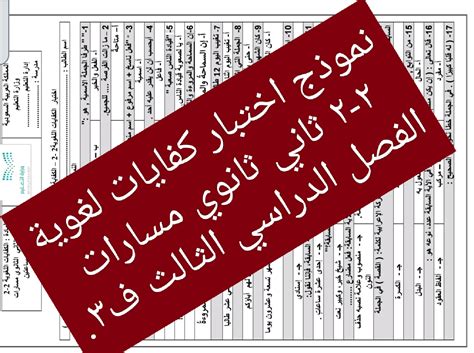 نموذج اختبار كفايات لغوية 2 2 ثاني ثانوي مسارات ف3 1445