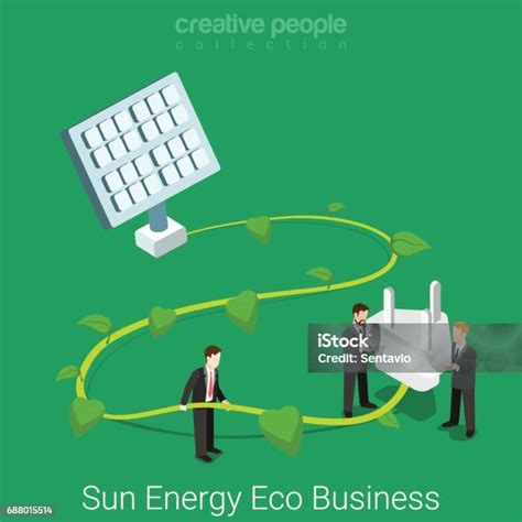 기업의 사회적 책임입니다 평평한 3d 아이소메트리 아이소메트릭 태양 에너지 에코 비즈니스 개념 웹 벡터 일러스트 레이 션 큰 태양 전지 식물 줄기 및 콘센트 플러그를 전원