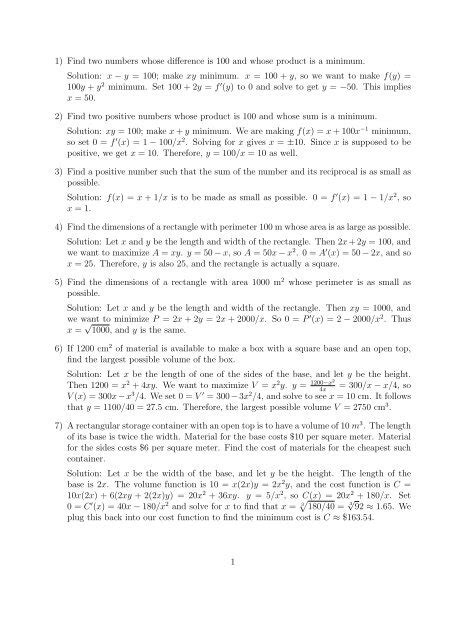 1 find two numbers whose difference is 100 and whose product is