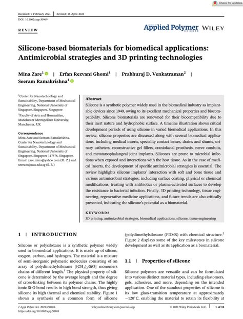 Pdf Silicone‐based Biomaterials For Biomedical Applications