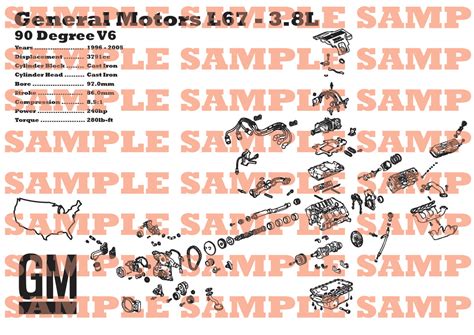 General Motors L67 Series Ii 3 8l Engine Exploded View Poster Enginemaps