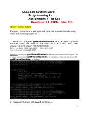 Lab7 AdityaRajani Docx CSC3320 System Level Programming Lab Assignment 7 In Lab Deadline 11