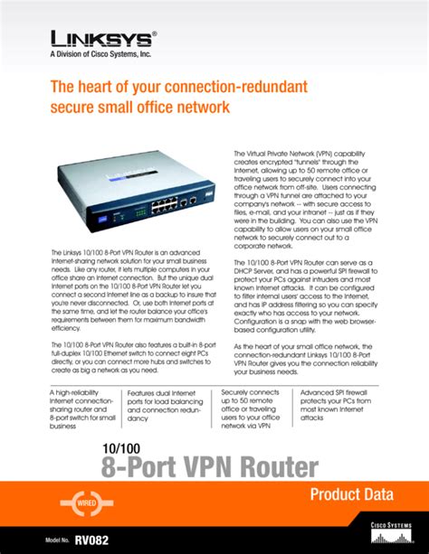 datasheet linksys router rv082