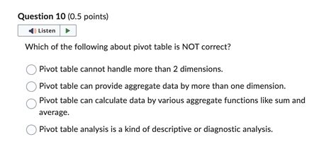 Solved Which Of The Following About Pivot Table Is NOT Chegg