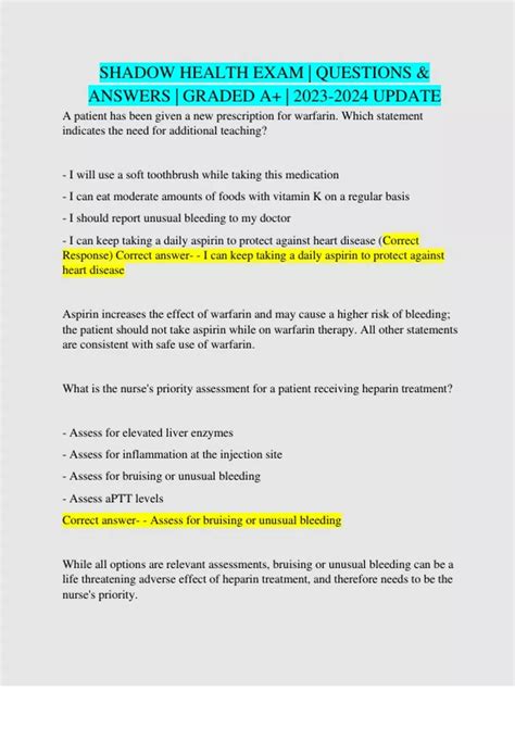 Shadow Health Exam Pack Questions And Answers Graded A Update Stuvia Us Shadow Health Exam Pack Questions And Answers Graded A Update Stuvia Us