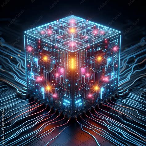 Machine Learning Neural Network Led Cube Glow Dots And Lines