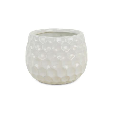 Contemporary Home Living 4 25 White Round Hexagonal Glazed Planter Pot