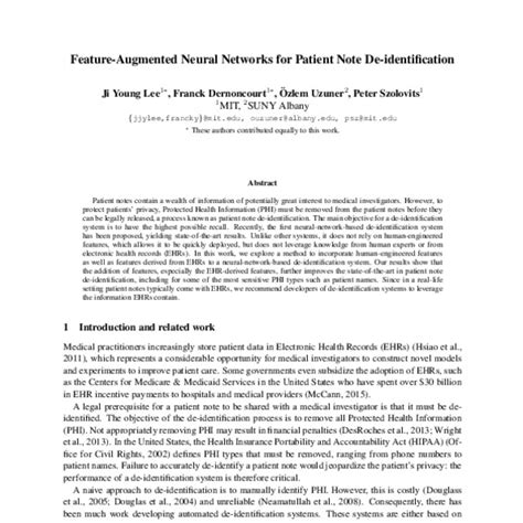 Feature Augmented Neural Networks For Patient Note De Identification