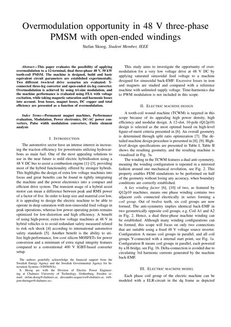 Pdf Overmodulation Opportunity In 48 V Three Phase Permanent Magnet Synchronous Machine With