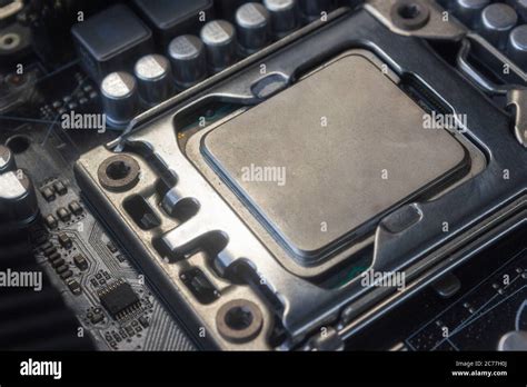 Close Up Cpu Socket On Motherboard Computer Pc With Cpu Processor Stock Photo Alamy