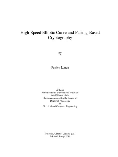 2011 High Speed Elliptic Curve And Pairing Based Pdf Field Mathematics Algorithms