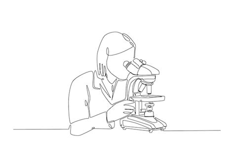 Premium Vector Female Scientist Working Using Microscope In Continuous One Line Drawing