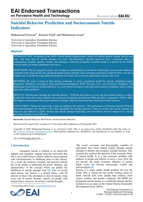 Pdf Suicidal Behavior Prediction And Socioeconomic Suicide Indicators