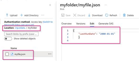 how to create a json file and save it to a storage account using azure