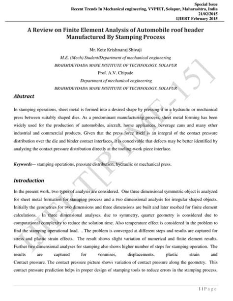 A Review On Finite Element Analysis Of Automobile Roof Header