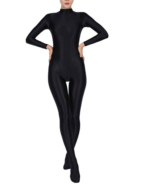 Alvivi Womens One Piece Glossy Bodystocking Smooth Long Sleeve Full