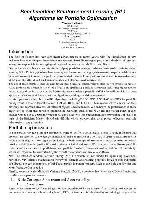 Pdf Benchmarking Reinforcement Learning Rl Algorithms For Portfolio