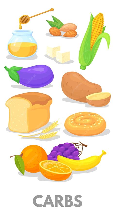 탄수화물 차트 만화 음식 다량 영양소 건강한 영양 프리미엄 벡터