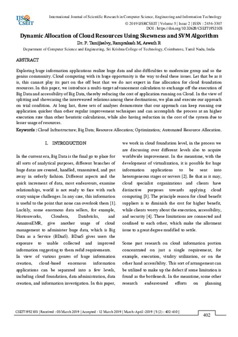 Pdf Dynamic Allocation Of Cloud Resources Using Skewness And Svm Algorithm