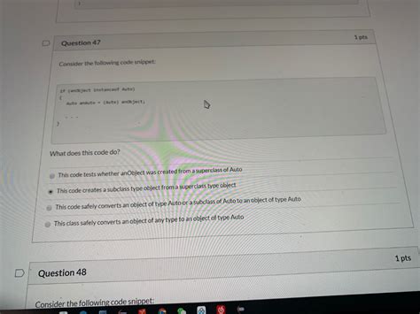 solved 1 pts question 52 consider the following code