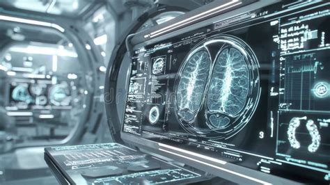 Advanced Medical Technology Setup Featuring Futuristic Glowing Displays In A High Tech