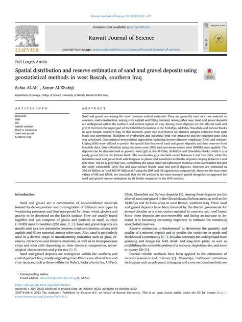 Pdf Spatial Distribution And Reserve Estimation Of Sand And Gravel