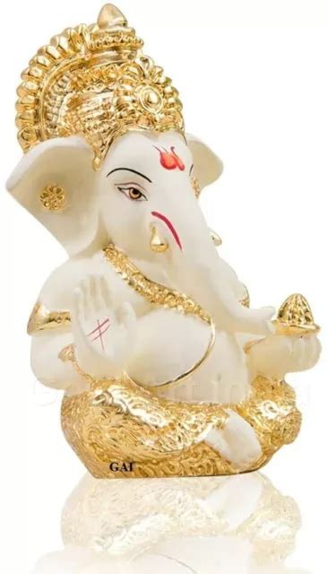 Gold Ceramic Lord Ganesha Murti Mandir Bhagwan Statue Idol God Figurine