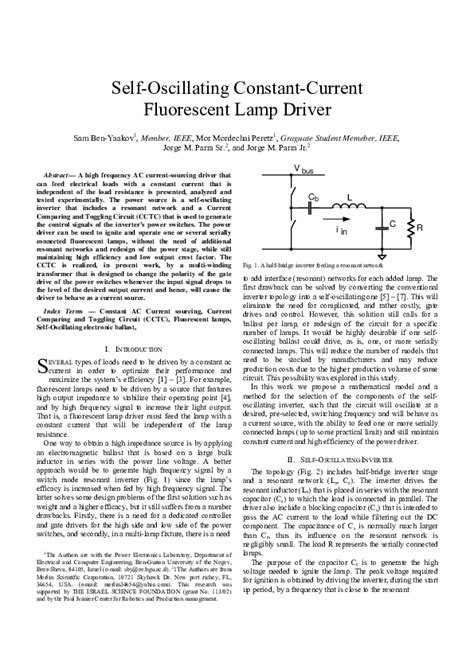 Pdf Self Oscillating Constant Current Fluorescent Lamp Driver