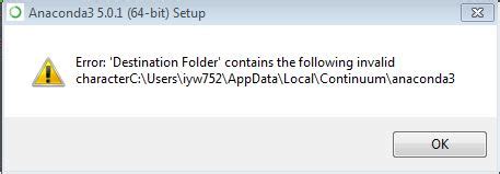 Error Destination Folder Contains The Following Invalid Character Issue Conda Conda