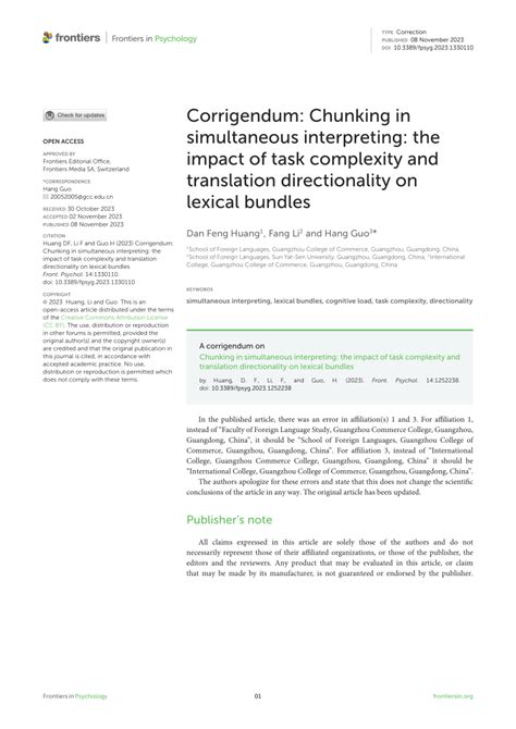 Pdf Corrigendum Chunking In Simultaneous Interpreting The Impact Of