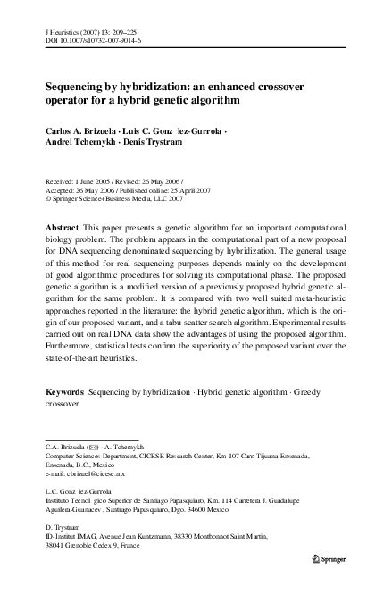 Pdf Sequencing By Hybridization An Enhanced Crossover Operator For A