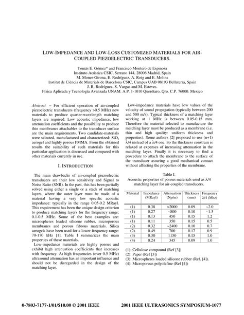 Pdf Low Impedance And Low Loss Customized Materials For Air Coupled Piezoelectric Transducers