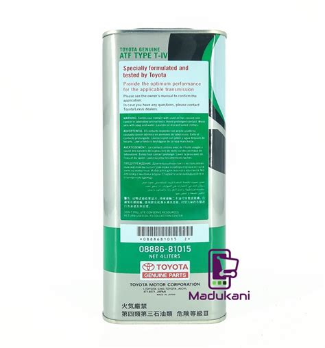 Toyota AT FLUID T-IV 4 Litres Automatic Transmission Fluid - Madukani ...