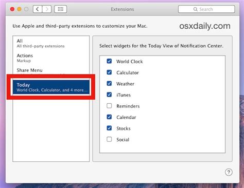Show And Hide Notification Center Widgets In Today View Of Mac Os X