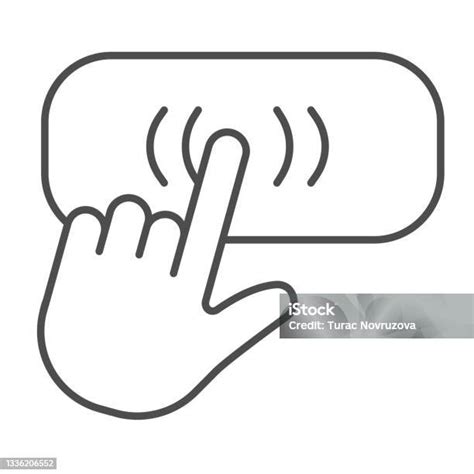 버튼 핸드 포인터 얇은 선 아이콘 클릭 전자 개념 흰색 배경에 벡터 기호 스위치 모바일 개념 및 웹 디자인을위한 윤곽 스타일 아이콘에 손 커서 벡터 그래픽 10에 대한 스톡